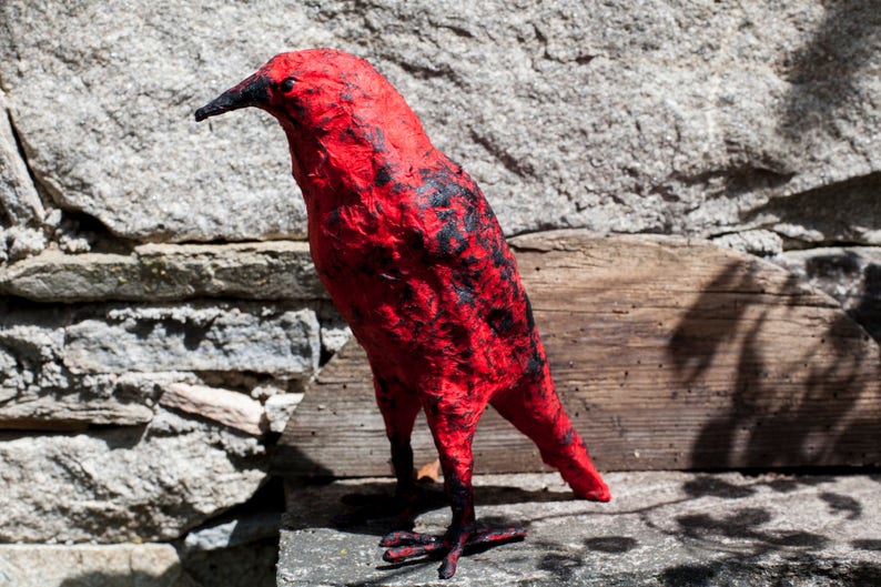 Crow Bird, Red Animal Bird, Paper Mache Art, Red Bird, Black Crow ...