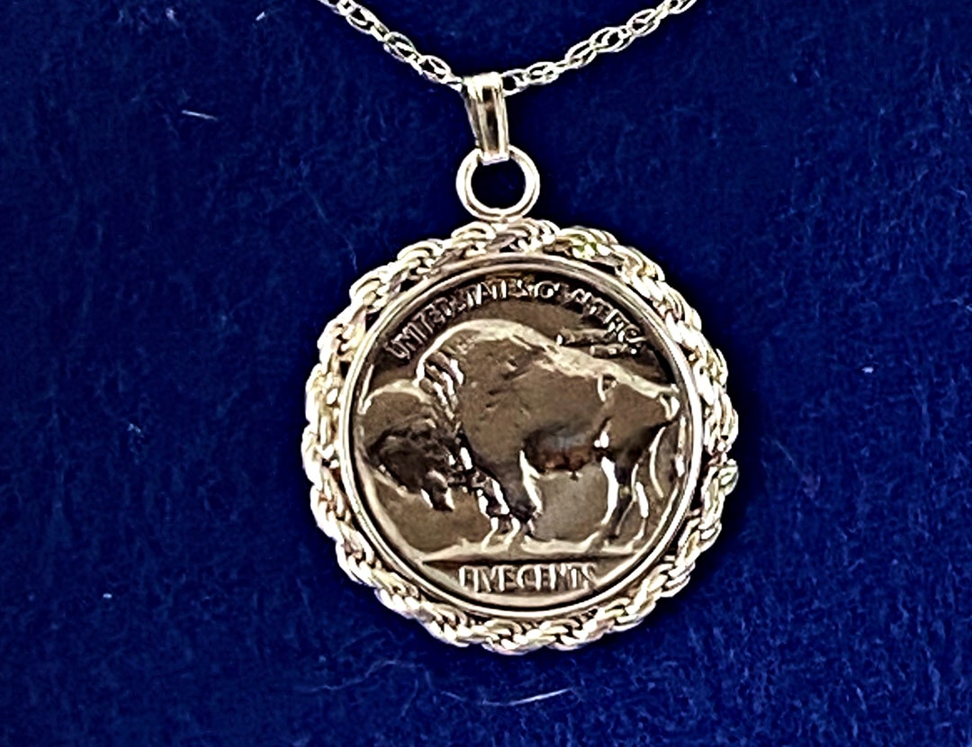 US Buffalo Nickel Coin Necklace With Sterling Silver Roped Bezel - Etsy