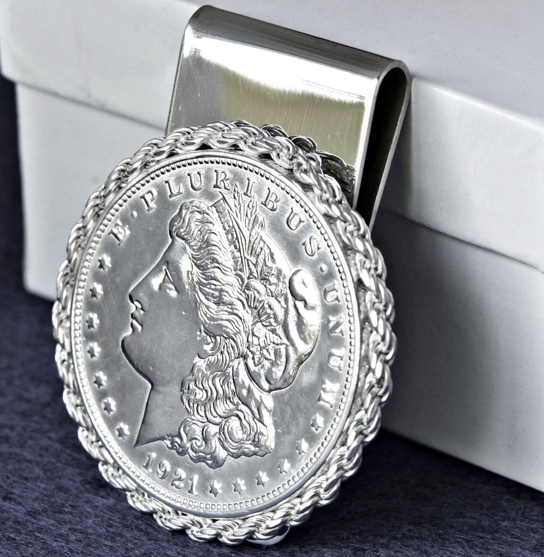 U.S Morgan Silver Dollar Coin Money Clip With Silver Roped Bezel - Etsy