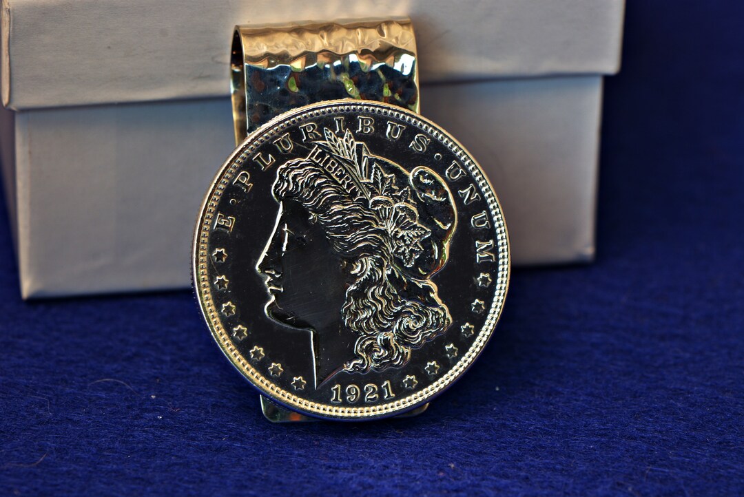 Morgan Dollar Hinged, Hammered Texture Coin Sterling Silver Money Clip ...