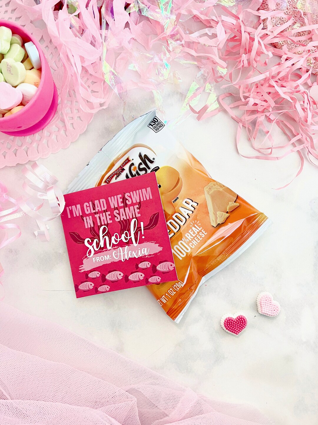 Goldfish Printable Valentine Tags, Personalized School Valentine, Non ...