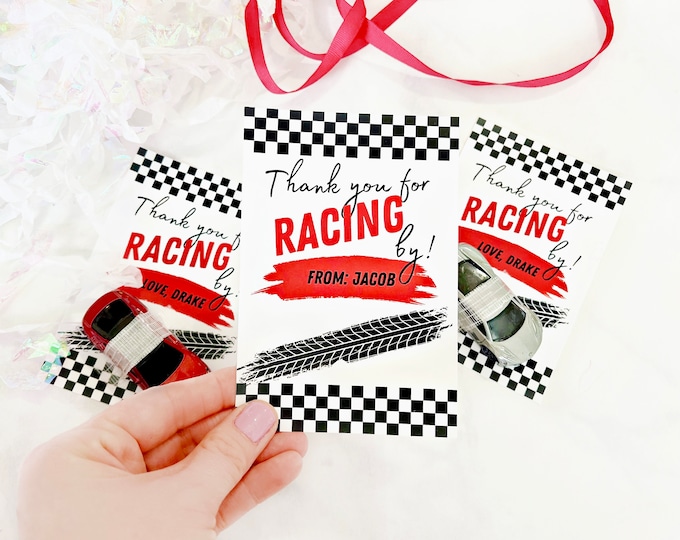 Car Birthday Party Favors, Printable Party Favor Tags, Thanks for Racing By, Car Party Favors ...