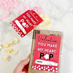 Popcorn Printable Valentine Tags, You Make My Heart Pop Valentine Tags ...