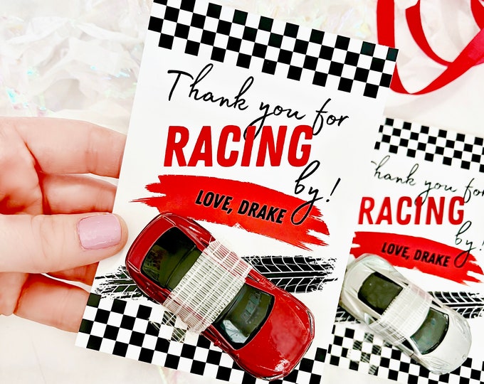 Car Birthday Party Favors, Printable Party Favor Tags, Thanks for Racing By, Car Party Favors ...