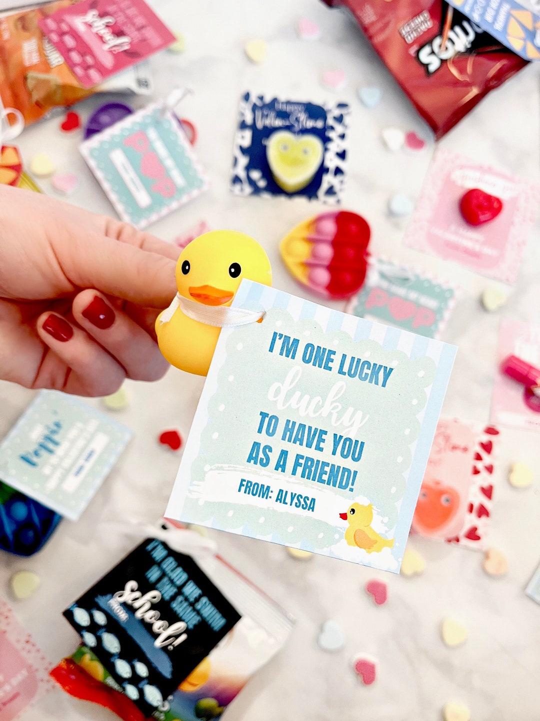 Rubber Duck Printable Valentine's, Rubber Ducky Toy Valentines, Preppy ...