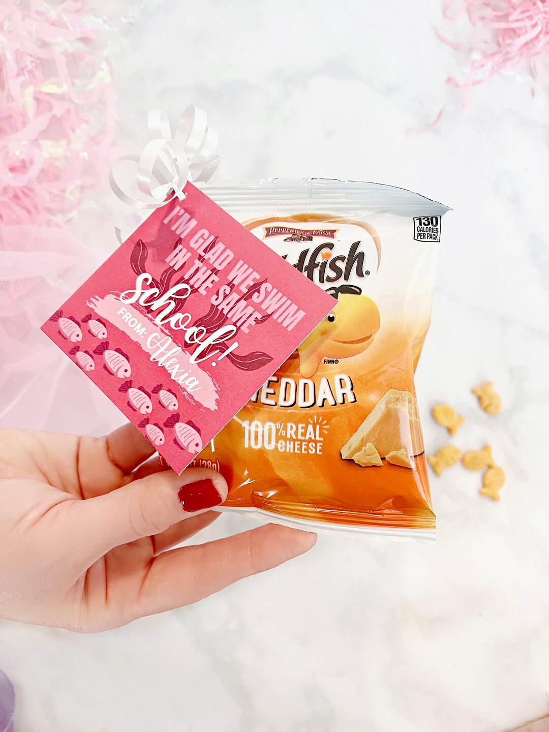 Goldfish Printable Valentine Tags, School Valentine, Non-candy ...