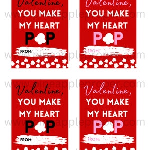 Popcorn Printable Valentine Tags, You Make My Heart Pop Valentine Tags ...
