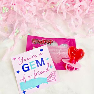 Ring Pop Valentine Tags, You're a Gem of a Friend Valentine, Printable ...