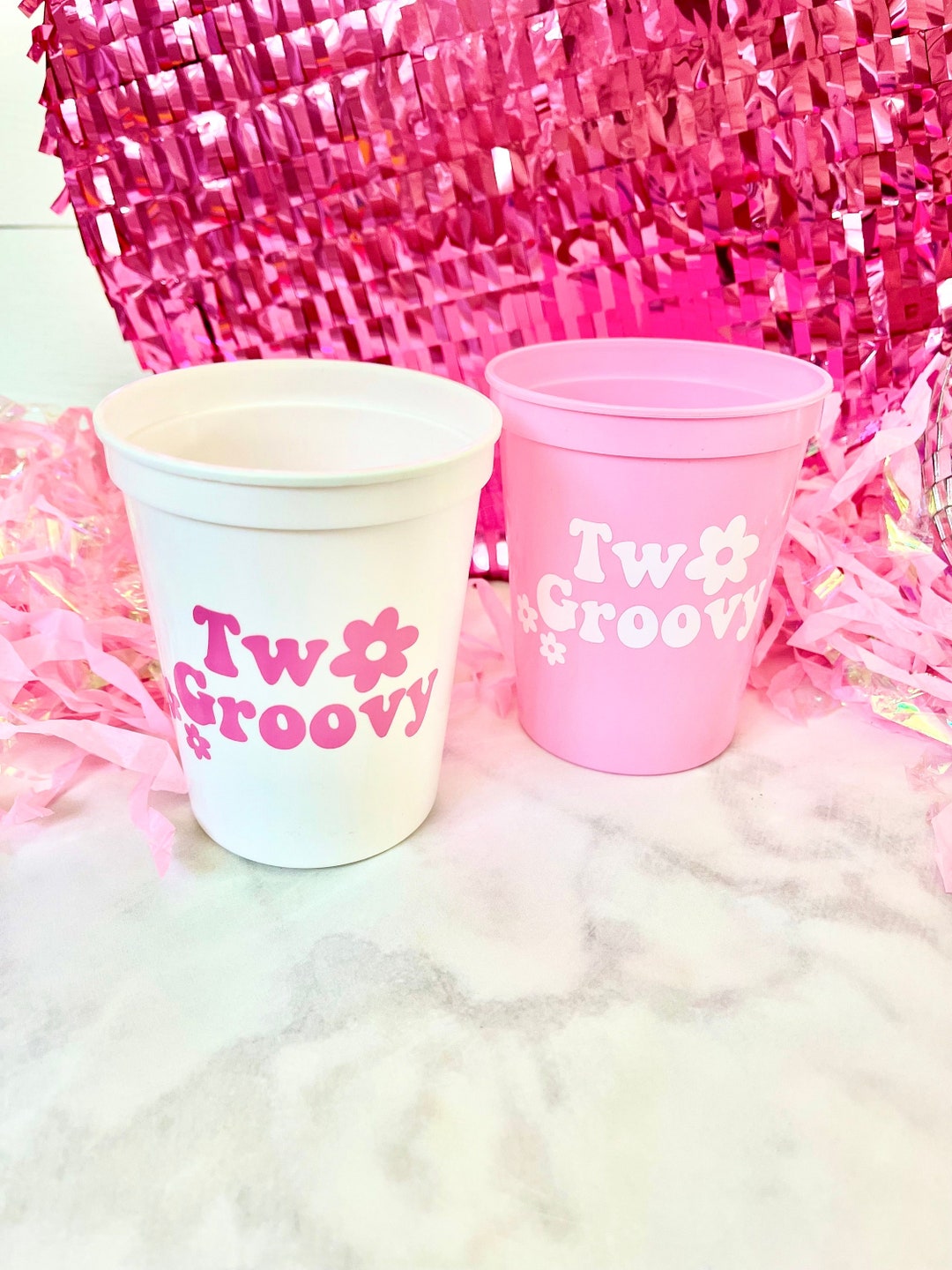 Two Groovy Birthday Cups, Two Groovy Second Birthday, Retro Themed 2nd ...