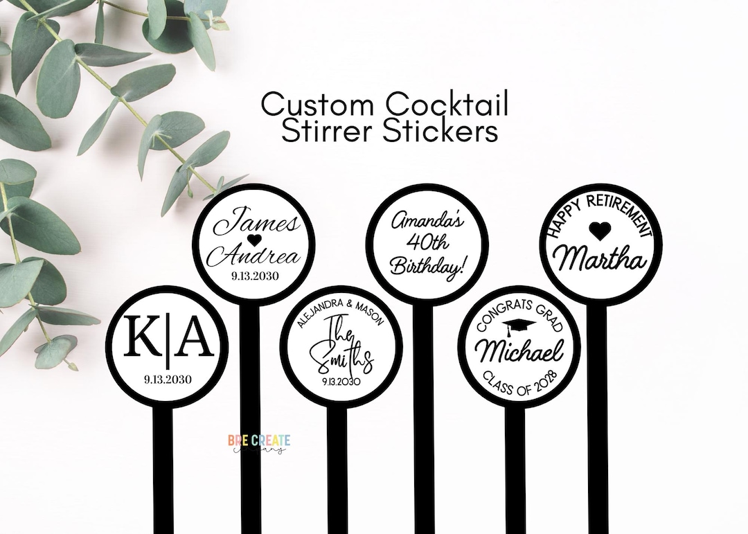 Custom Personalized Cocktail Drink Stirrer Sticker, Drink Stirrers ...