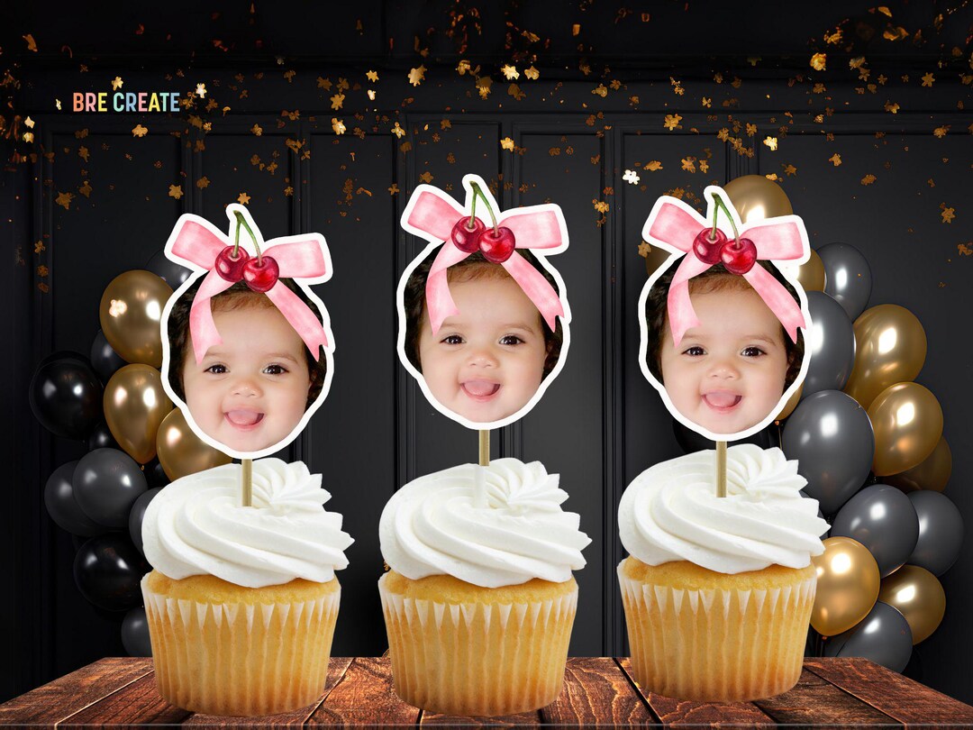 Cherry 1st Birthday Cupcake Toppers With Photo | Cherries Birthday ...