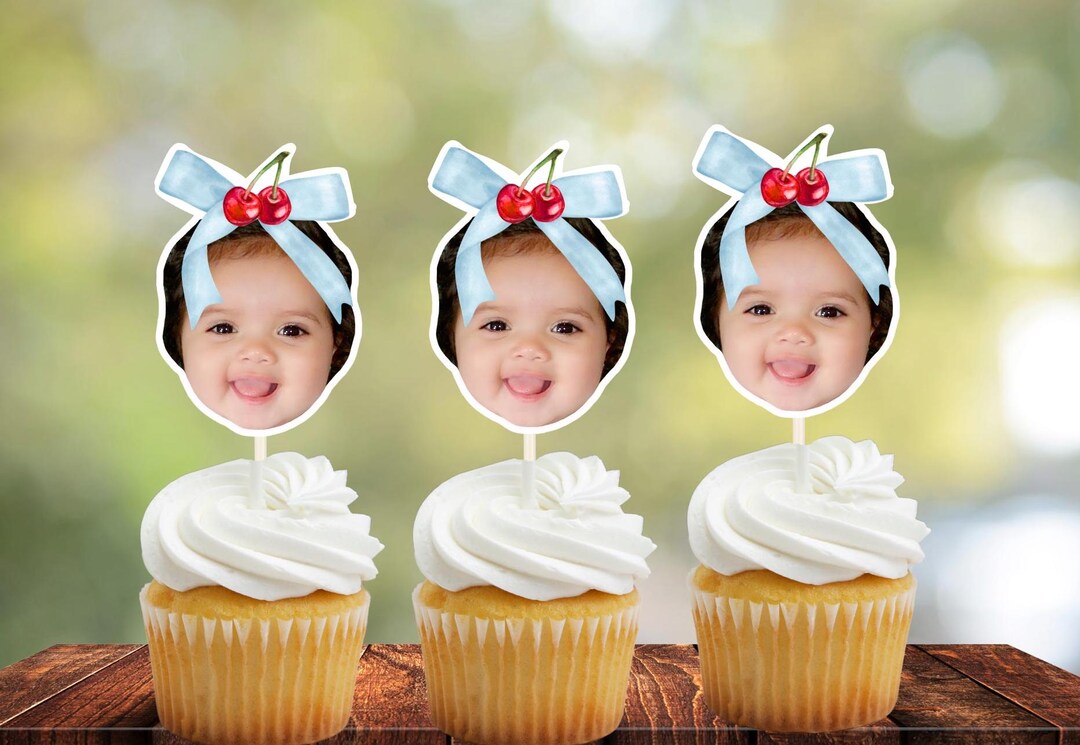 Cherry on Top 1st Birthday Cupcake Toppers With Photo | Cherries ...