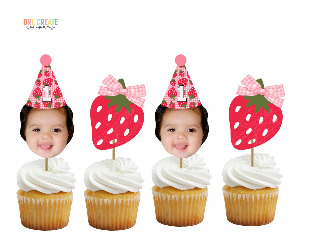 Berry First Cupcake Toppers Strawberry Birthday Party ANY AGE Milestone ...