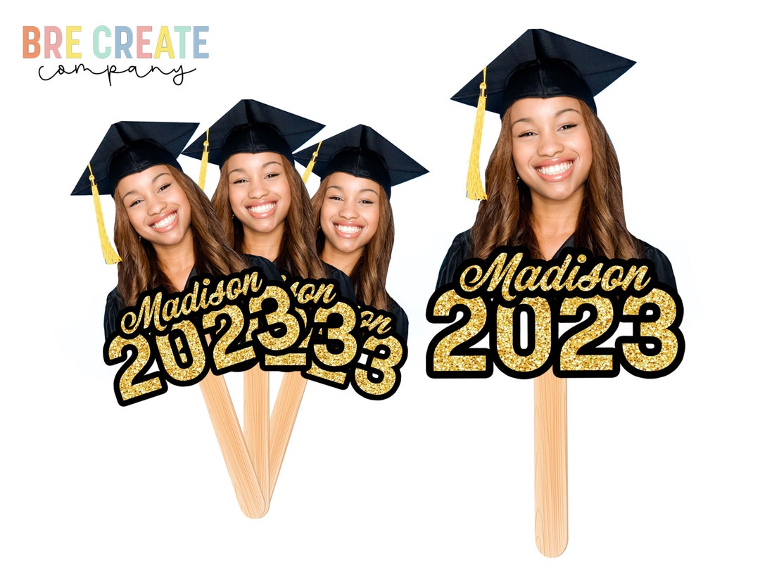 Custom Grad Face Photo Fans Big Head Fan Class of 2023 Black & Gold ...
