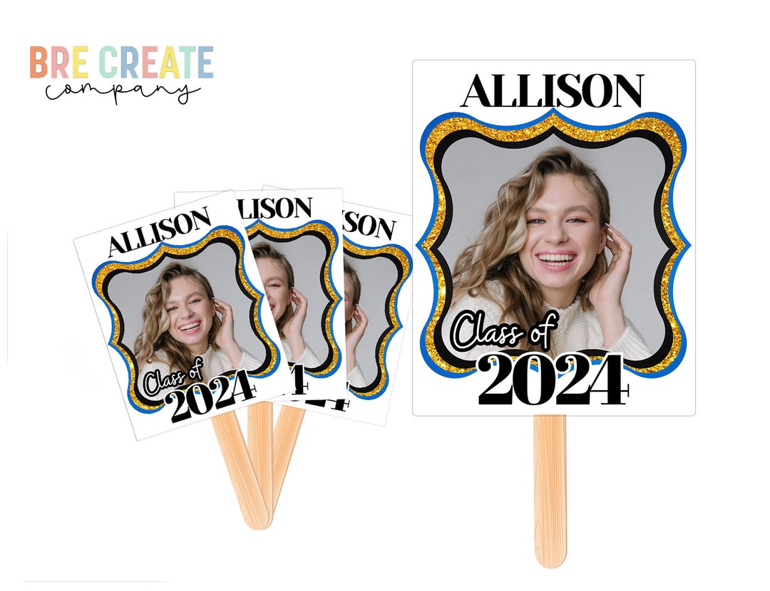 Custom Grad Photo Fans Class of 2024 Glitter Texture Personalized Face ...