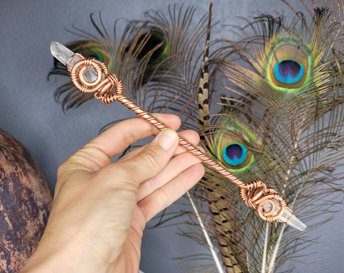 Copper and Crystal Healing Wand, Magic Wand, Lightning Struck Lemurian ...