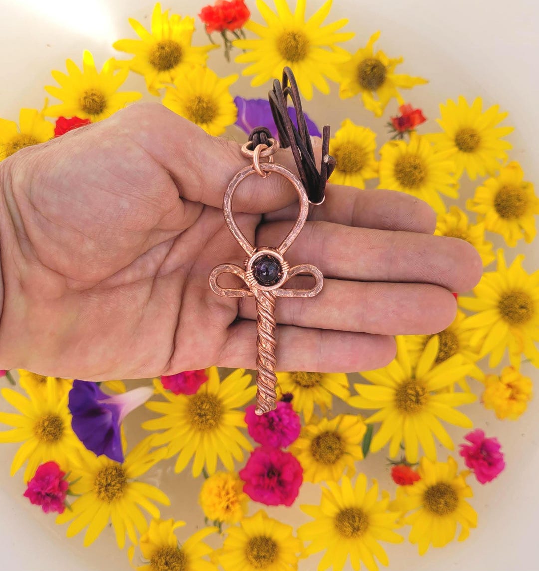 Ankh Amulet With Amethyst, Hand Crafted Solid Copper, Personal "key of ...