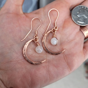 Rustic Copper Moon Earring, Moonstone Earring, Hammered Copper Earrings ...