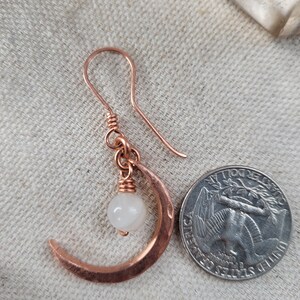Rustic Copper Moon Earring, Moonstone Earring, Hammered Copper Earrings ...