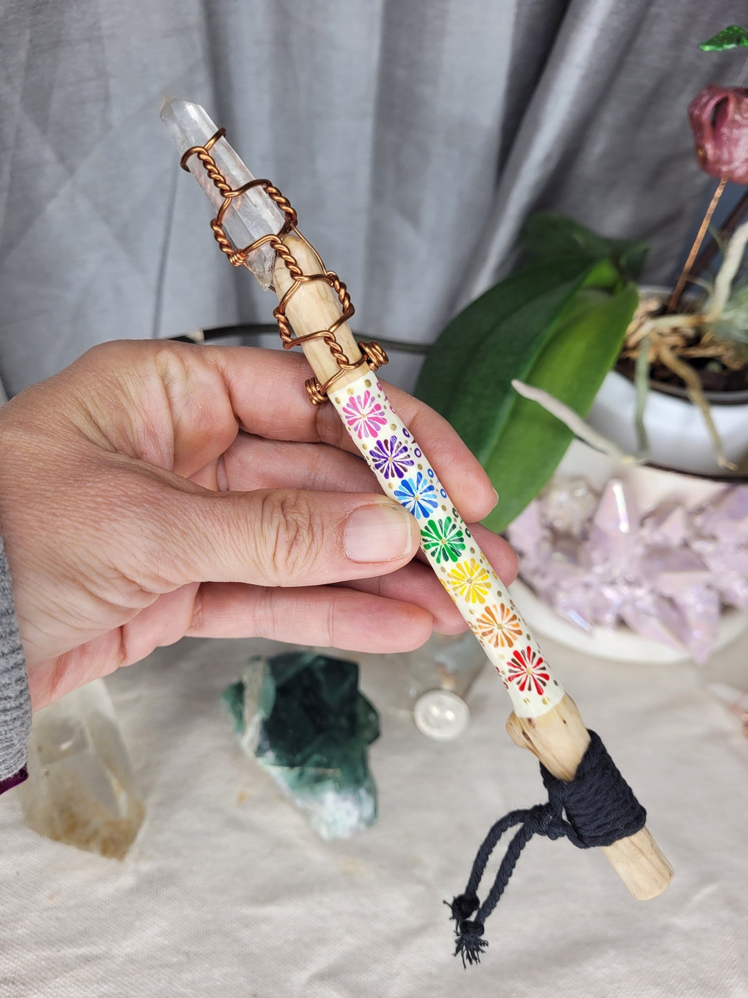 Lemurian Healing Wand, Hand Painted Wand, Chakra Wand, Mini Wood Wand ...