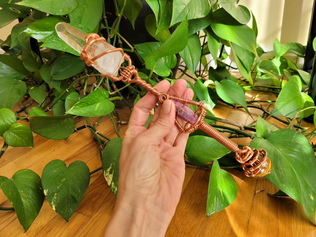 Lionhearted Hero Crystal & Copper Magic Wand: Lemurian Seed, Raw Ruby ...