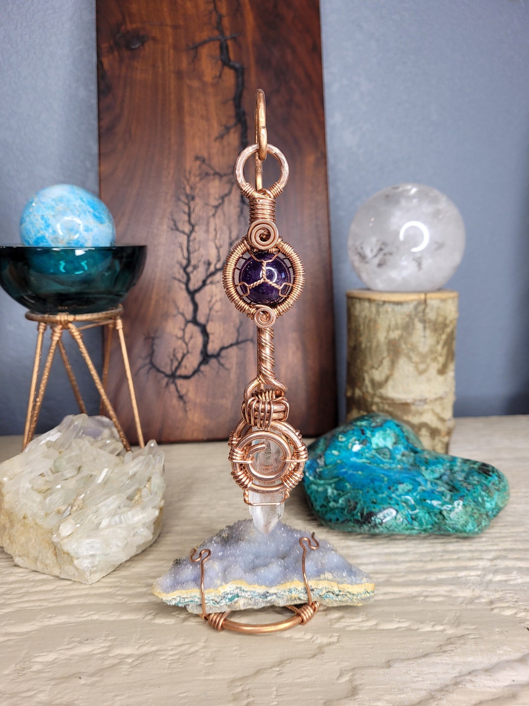 Crystal and Copper Wand, Lemurian Light Crystal, Amethyst Sphere ...