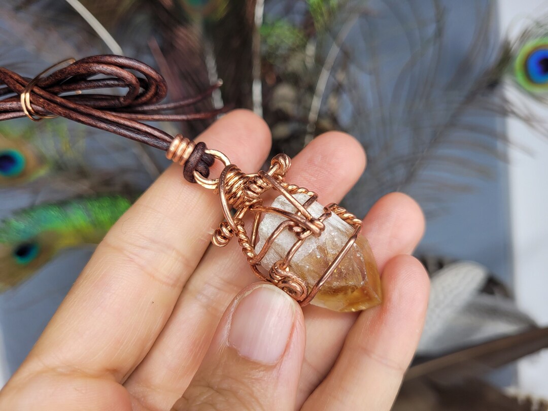 Citrine Phantom Crystal and Solid Copper Wire Wrapped Pendant, Solar ...