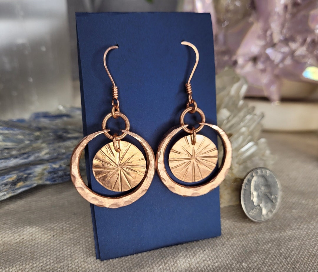 Sun and Moon Copper Earrings, Eclipse, Boho Hoops, Hammered Copper, Statement Earrings ...