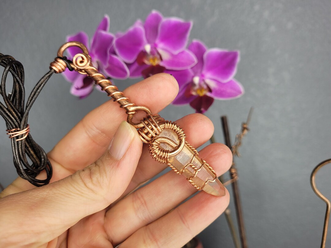 Miniature Tangerine Quartz and Copper Wand Pendant 82, Magic Wand ...