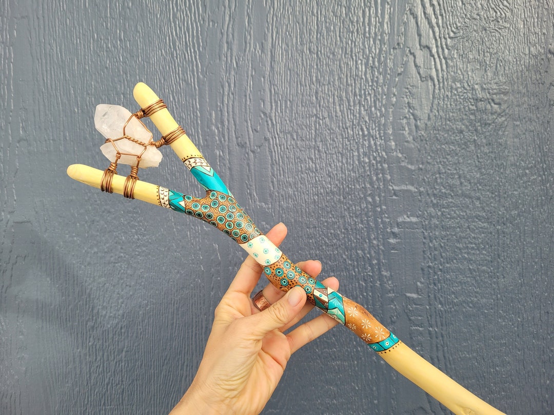Wood Scepter With Crystal, Apple Wood Wand, Hand Painted Ceremony Stick ...