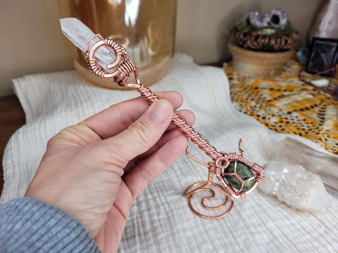 Copper Wand, Crystal Wand, Lemurian Light Crystal and Serpentine Copper ...