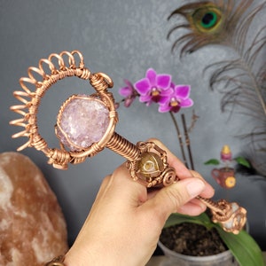 Copper and Crystal Healing Wand, Magic Wand, Lightning Struck Lemurian ...