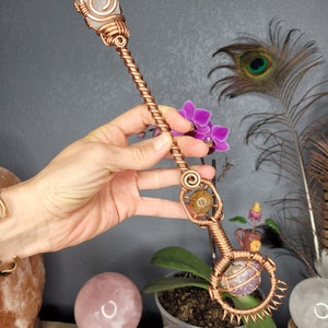 Copper and Crystal Healing Wand, Magic Wand, Lightning Struck Lemurian ...