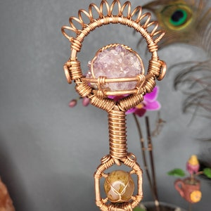 Copper and Crystal Healing Wand, Magic Wand, Lightning Struck Lemurian ...