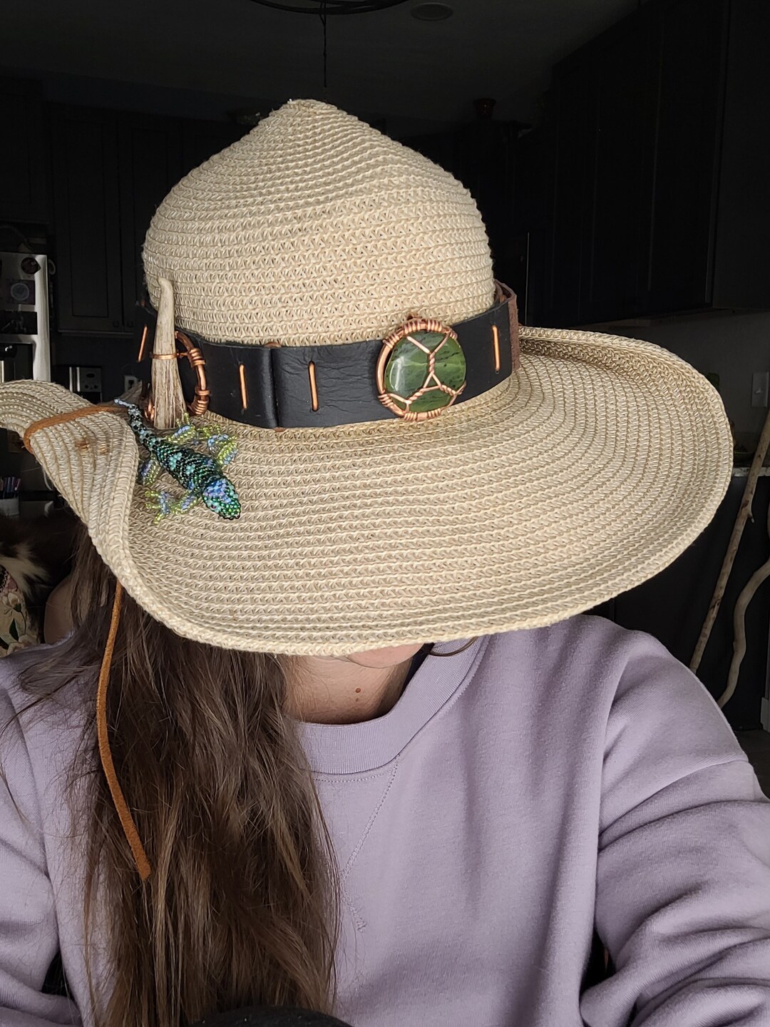 Hat Clip Button, Nephrite Jade and Sold Copper Flair Button, Crystal ...