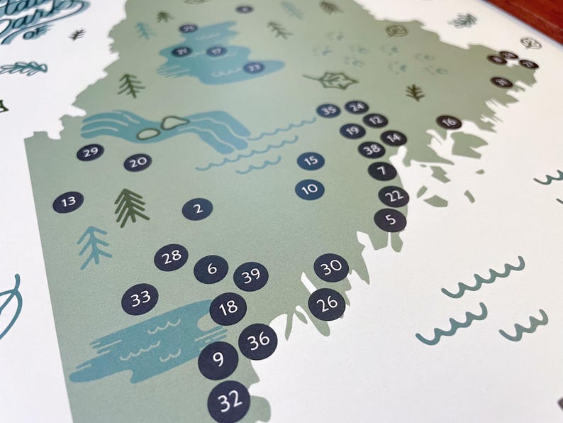 Maine State Parks Map & Checklist | Vintage Green | 11x17" Print - Etsy