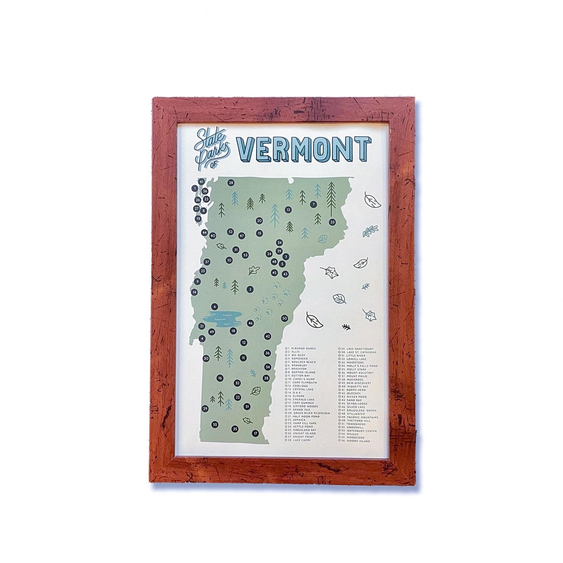 Vermont State Parks Map & Checklist | Vintage Green | 11x17" Print - Etsy