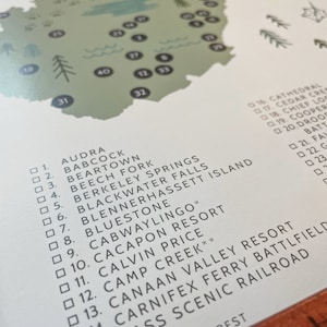 West Virginia State Parks Map & Checklist | Vintage Green | 11x17 ...