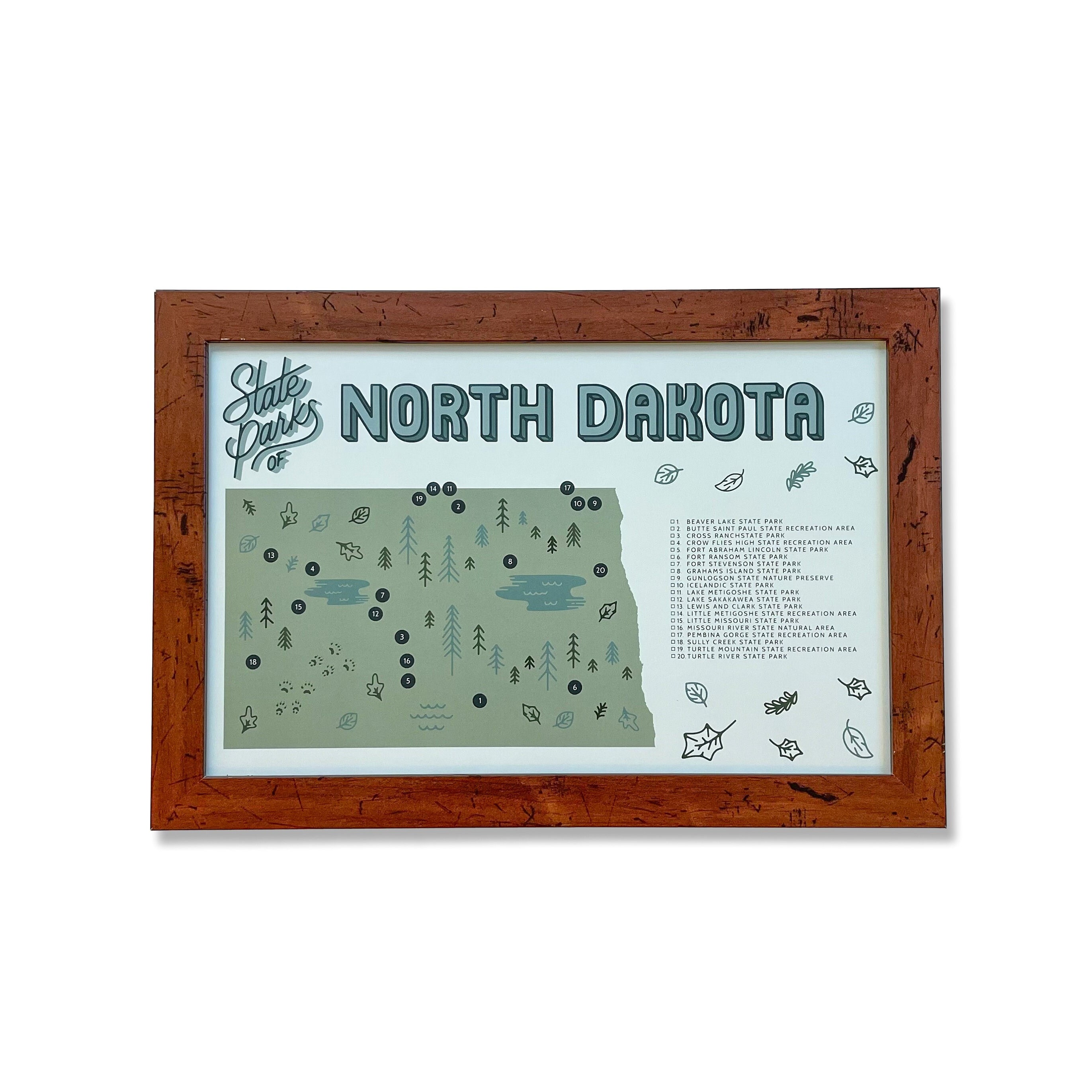 North Dakota State Parks Map & Checklist Vintage Green 11x17 - Etsy