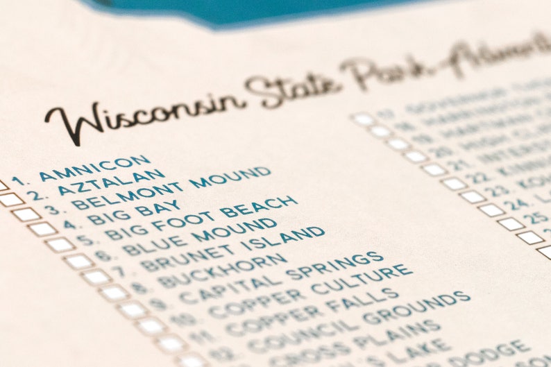 Wisconsin State Parks Map & Checklist | 11x17" Print - Etsy