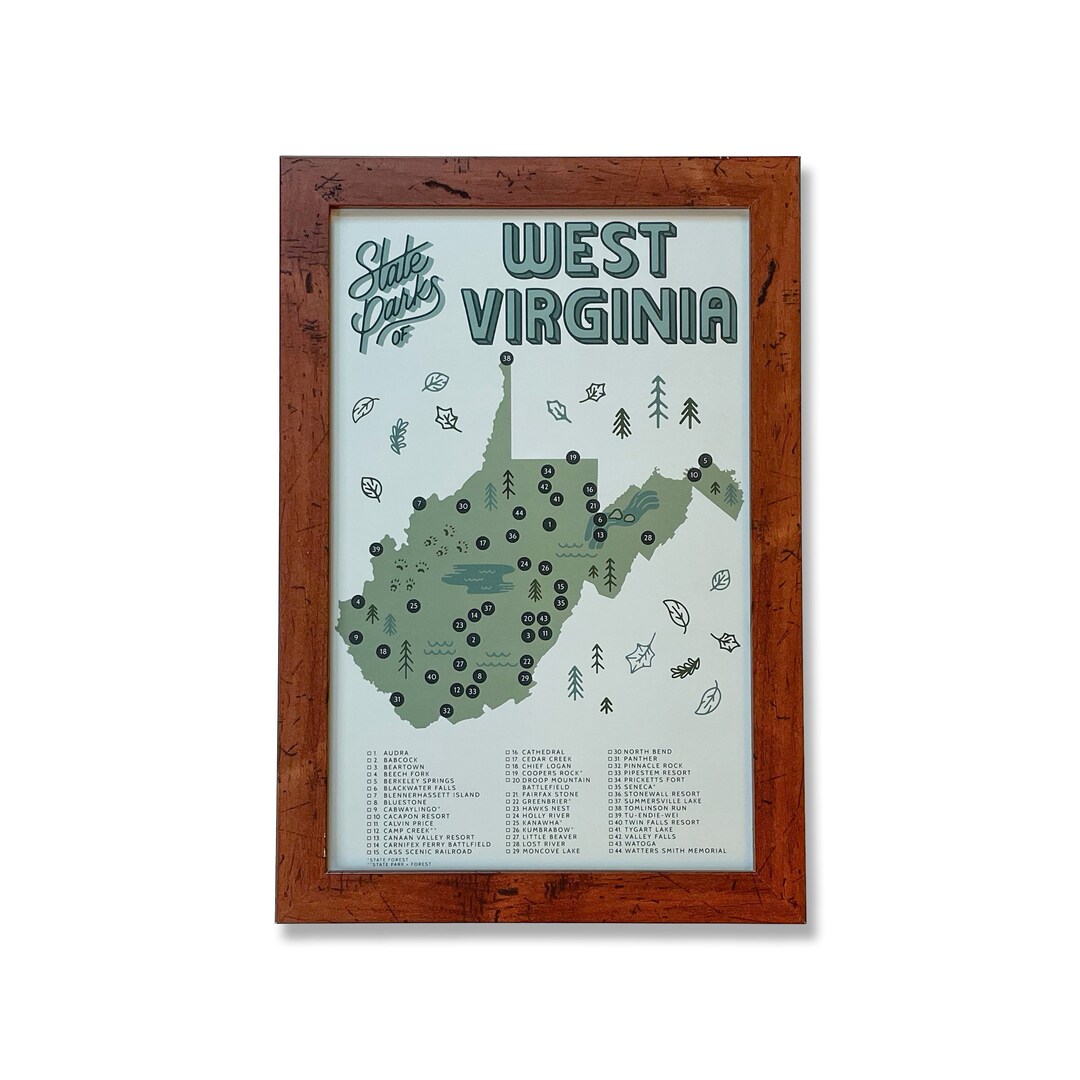 West Virginia State Parks Map & Checklist Vintage Green 11x17 - Etsy