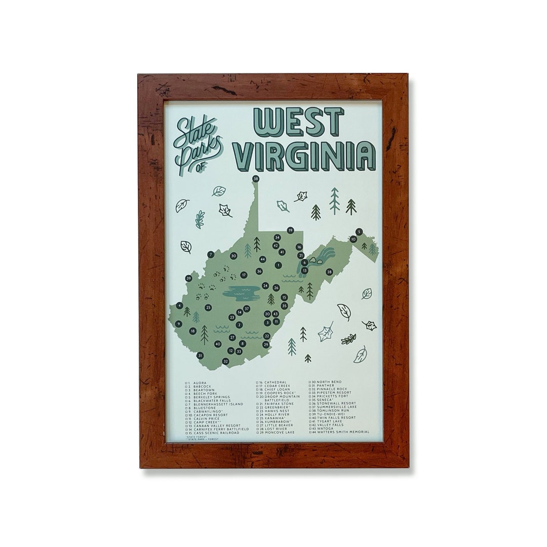 West Virginia State Parks Map & Checklist | Vintage Green | 11x17" Print - Etsy