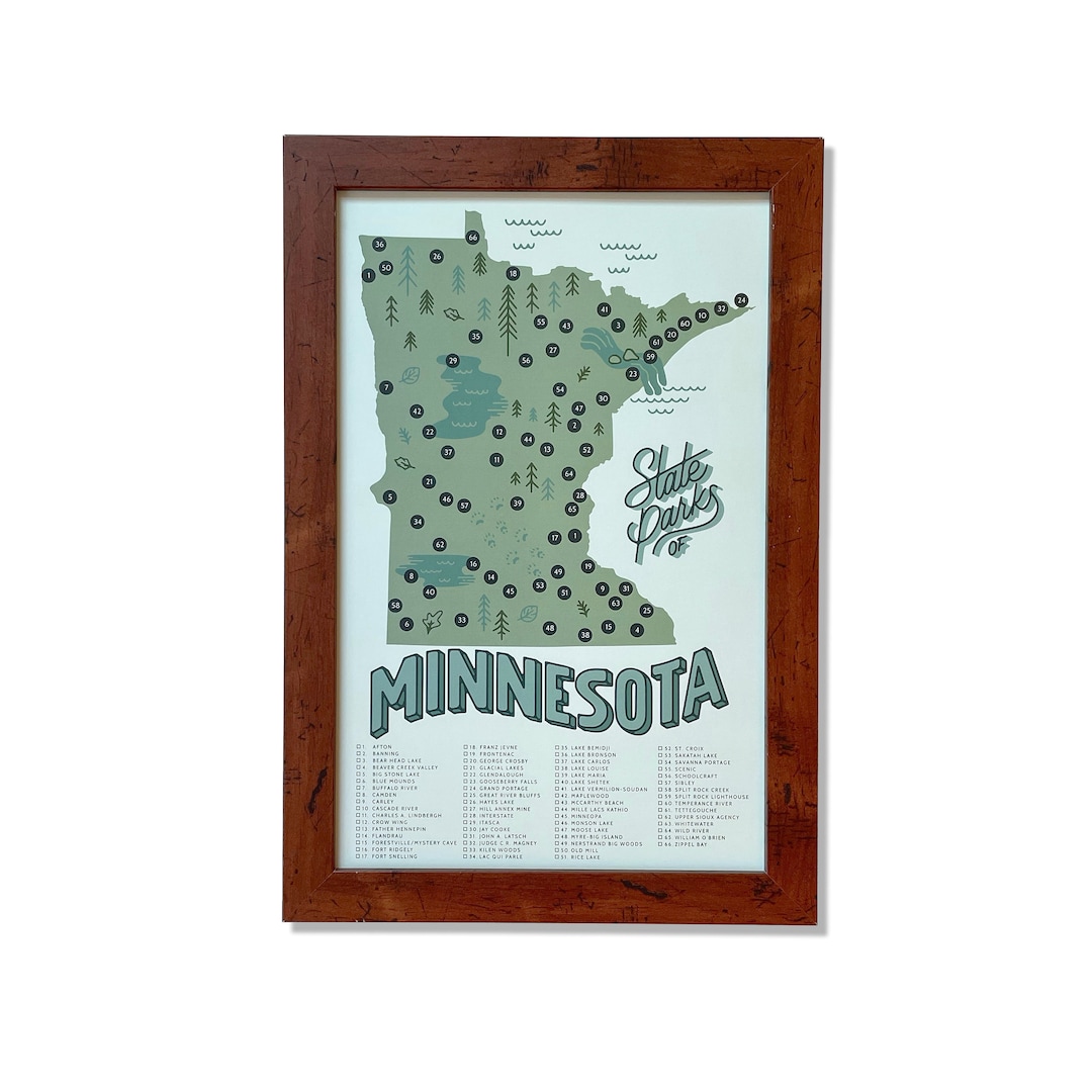 Minnesota State Parks Map & Checklist | Vintage Green | 11x17" Print - Etsy