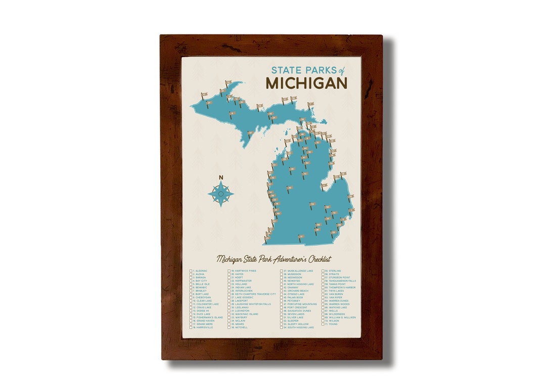 Michigan State Parks Map & Checklist 11x17 - Etsy