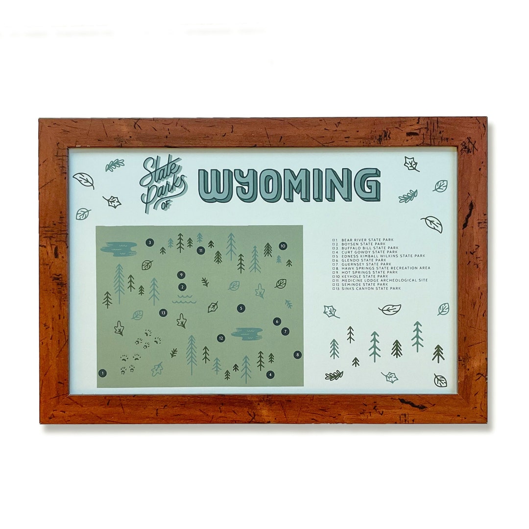Wyoming State Parks Map & Checklist | Vintage Green | 11x17" Print - Etsy