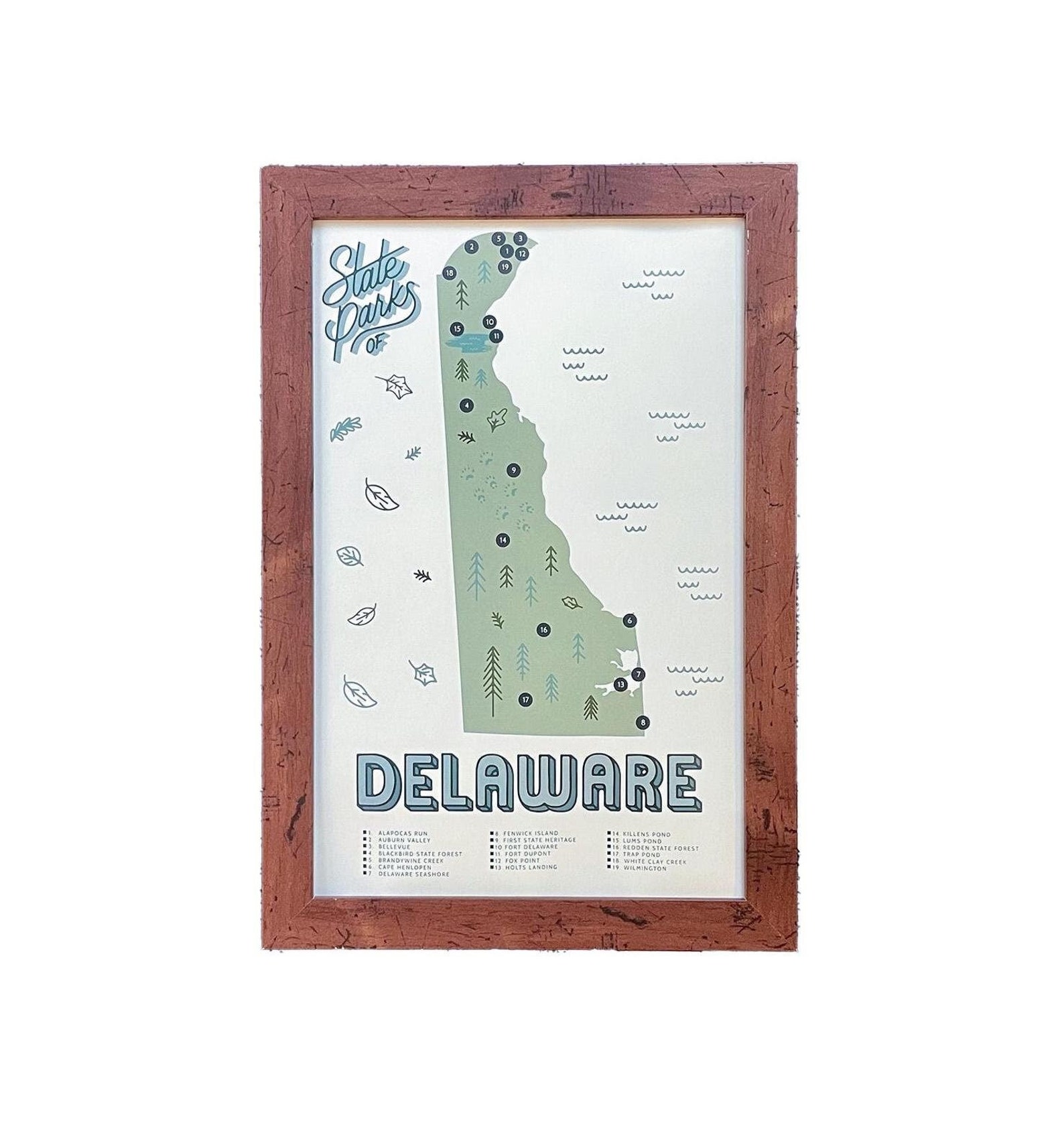 Delaware State Parks Map & Checklist | Vintage Green | 11x17" Print - Etsy