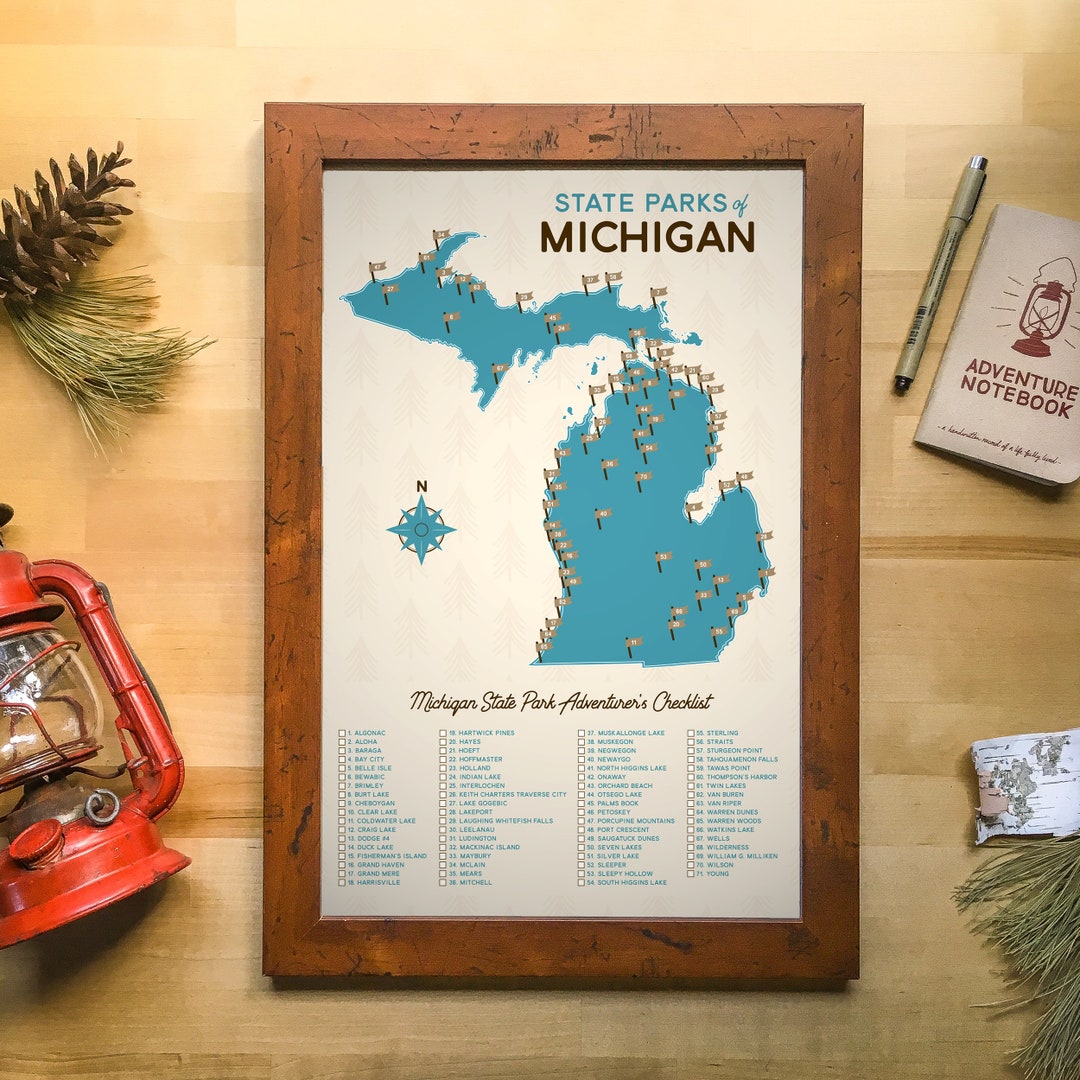 Michigan State Parks Map & Checklist | 11x17" Print - Etsy