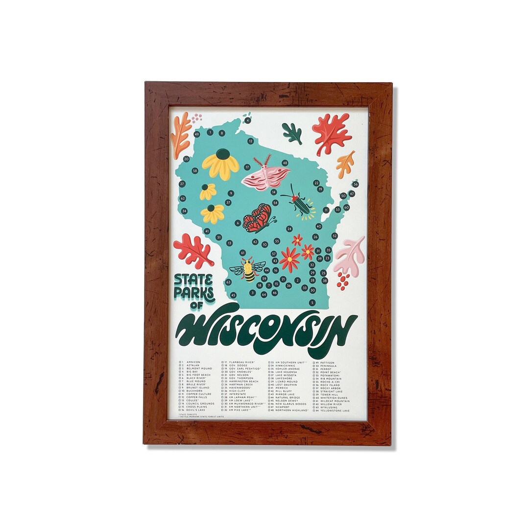 Wisconsin State Parks Map & Checklist | Flora + Fauna | 11x17" Print - Etsy