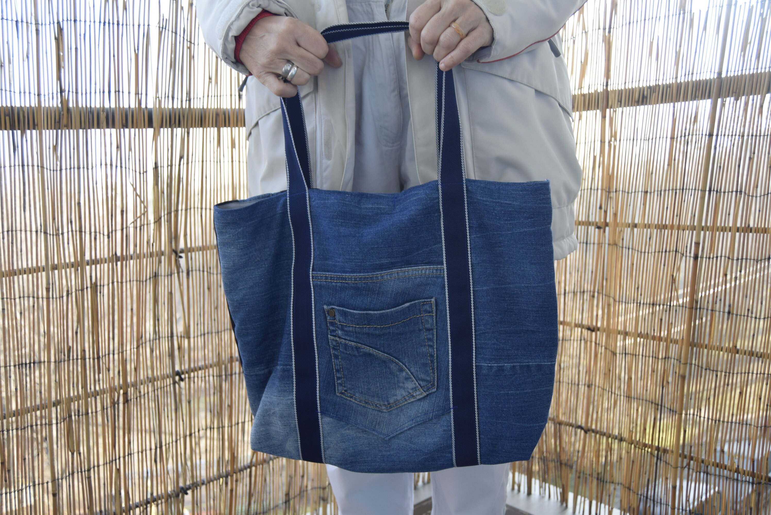 Medium Denim Handbag,recycled Denim ,zero Waste,pachwork Tote Bag ...