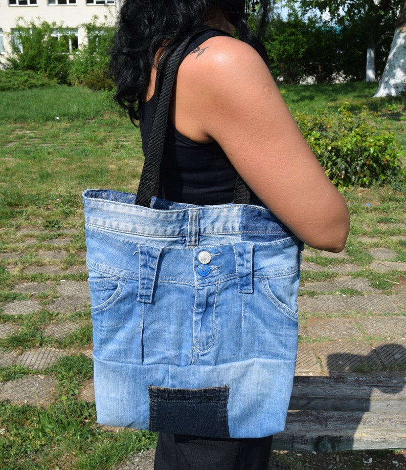 Very Big Denim Handbag, Recycled Denim Tote, Pachwork Tote Bag, Large ...